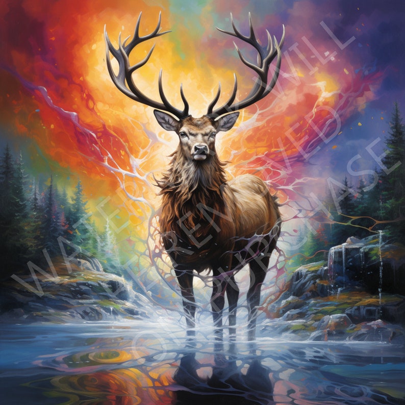 Neon Rainbow Stag Colour Splash Art AI Portrait Art Digital Download ...