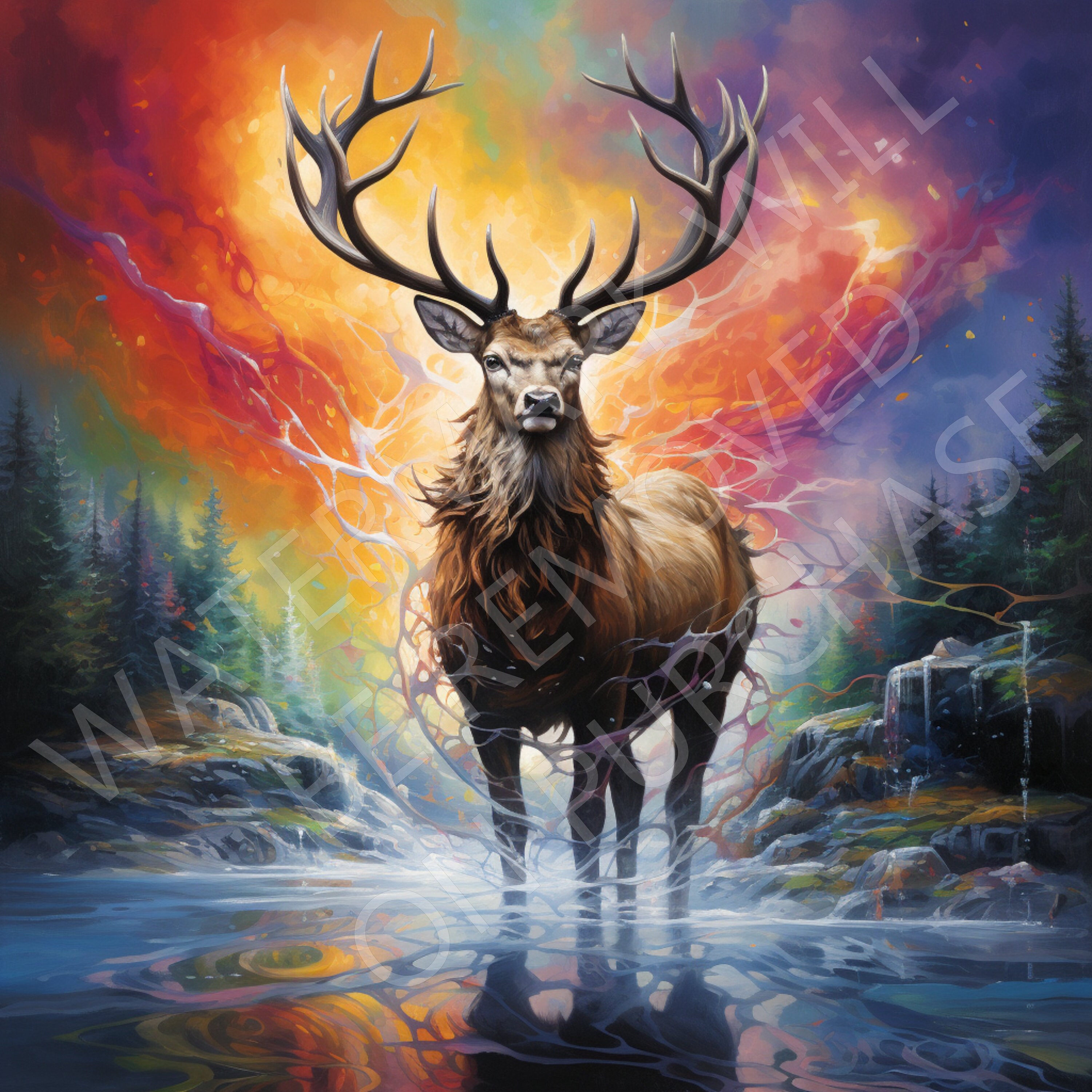 Neon Rainbow Stag Colour Splash Art AI Portrait Art Digital Download ...