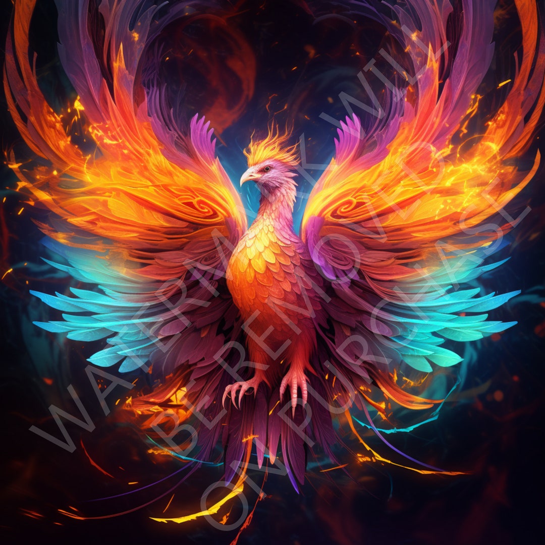 Neon Phoenix Colour Splash Art AI Portrait Art Interior Decoration Room ...