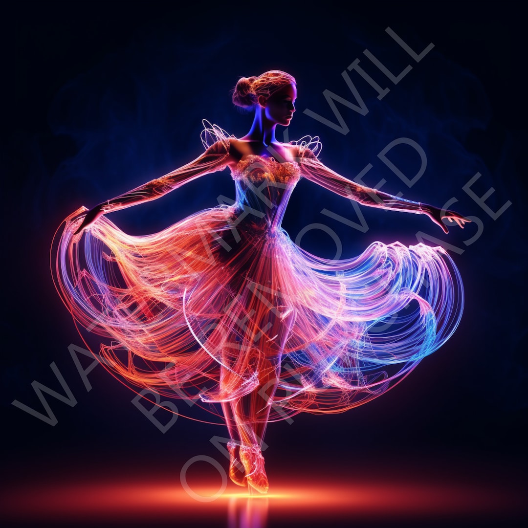 Neon Lights Dancing Ballerina Digital Art AI Generated Colourful Home ...