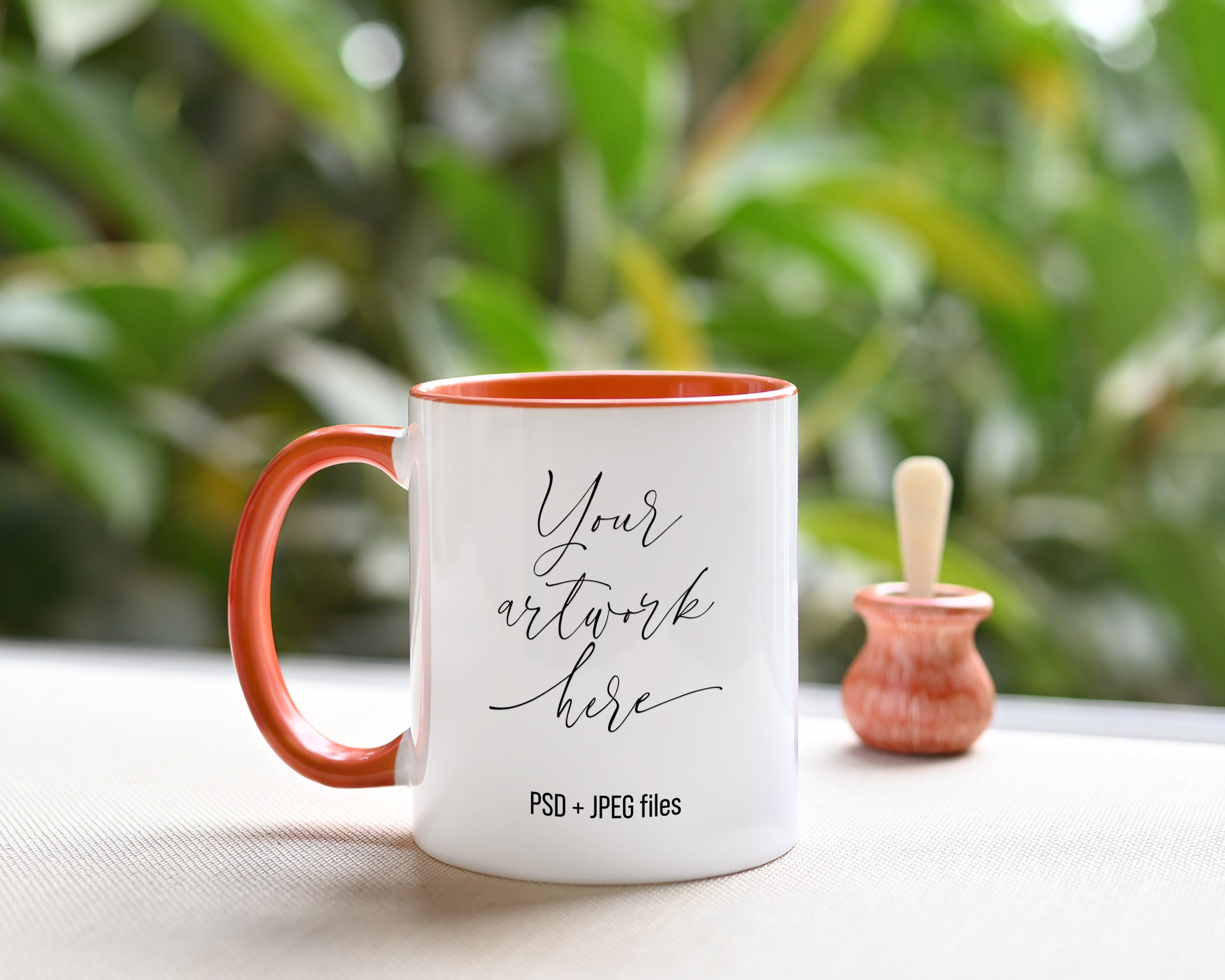 Two Tone Mug Mockup, 11 Oz Two Tone Mugs Mockup, Orange Handle and Rim ...