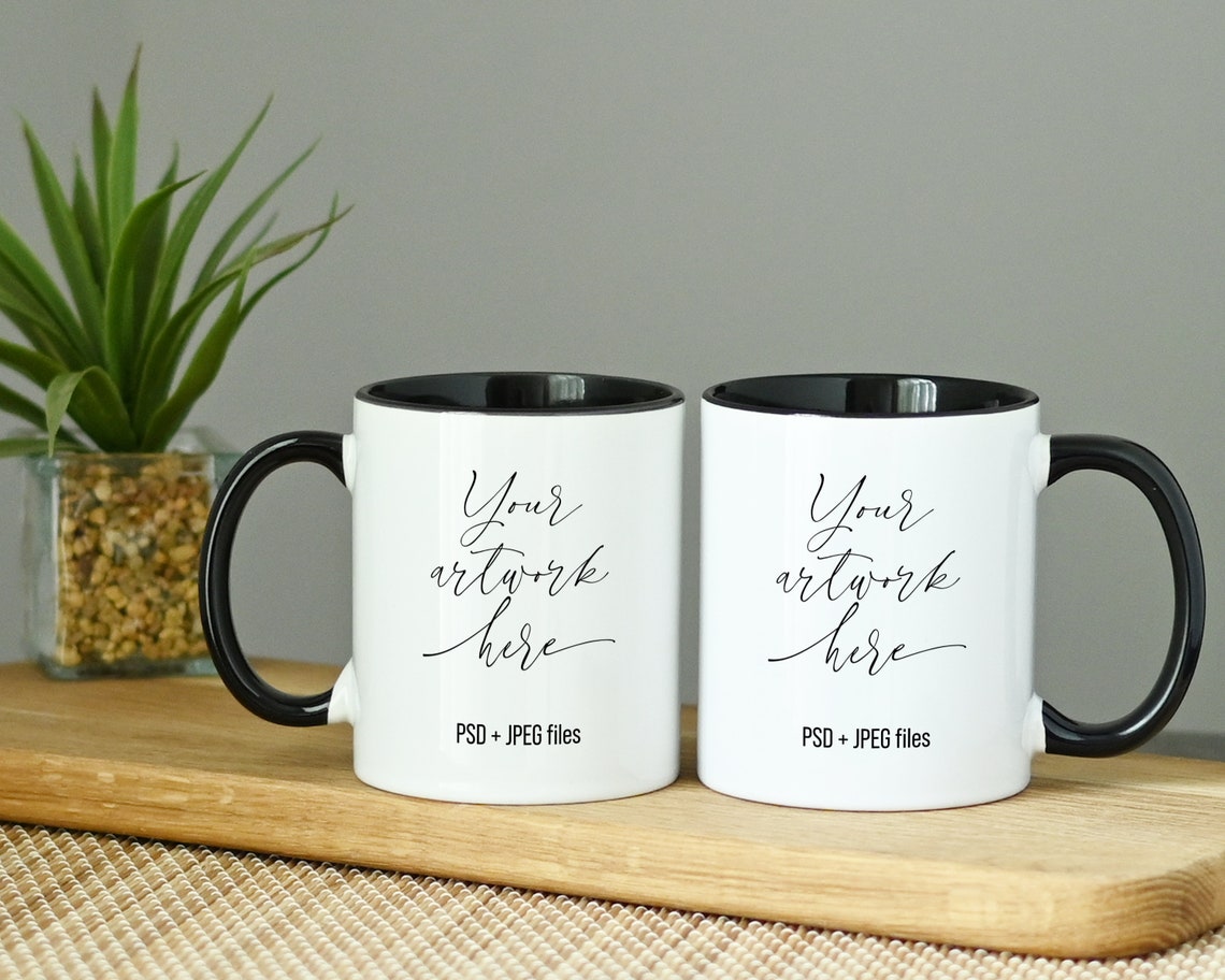 Two Tone Mug Mockup, 11 Oz Two Tone Mugs Mockup, Black Handle and Rim ...