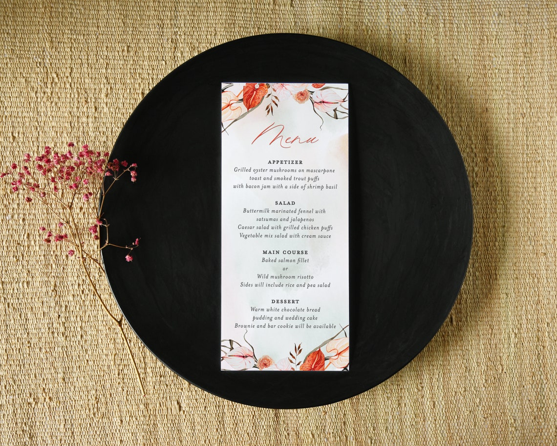 4x9 Inch Menu Mockup, Wedding Menu Mockup, 4x9 Menu Mockup, Wedding ...