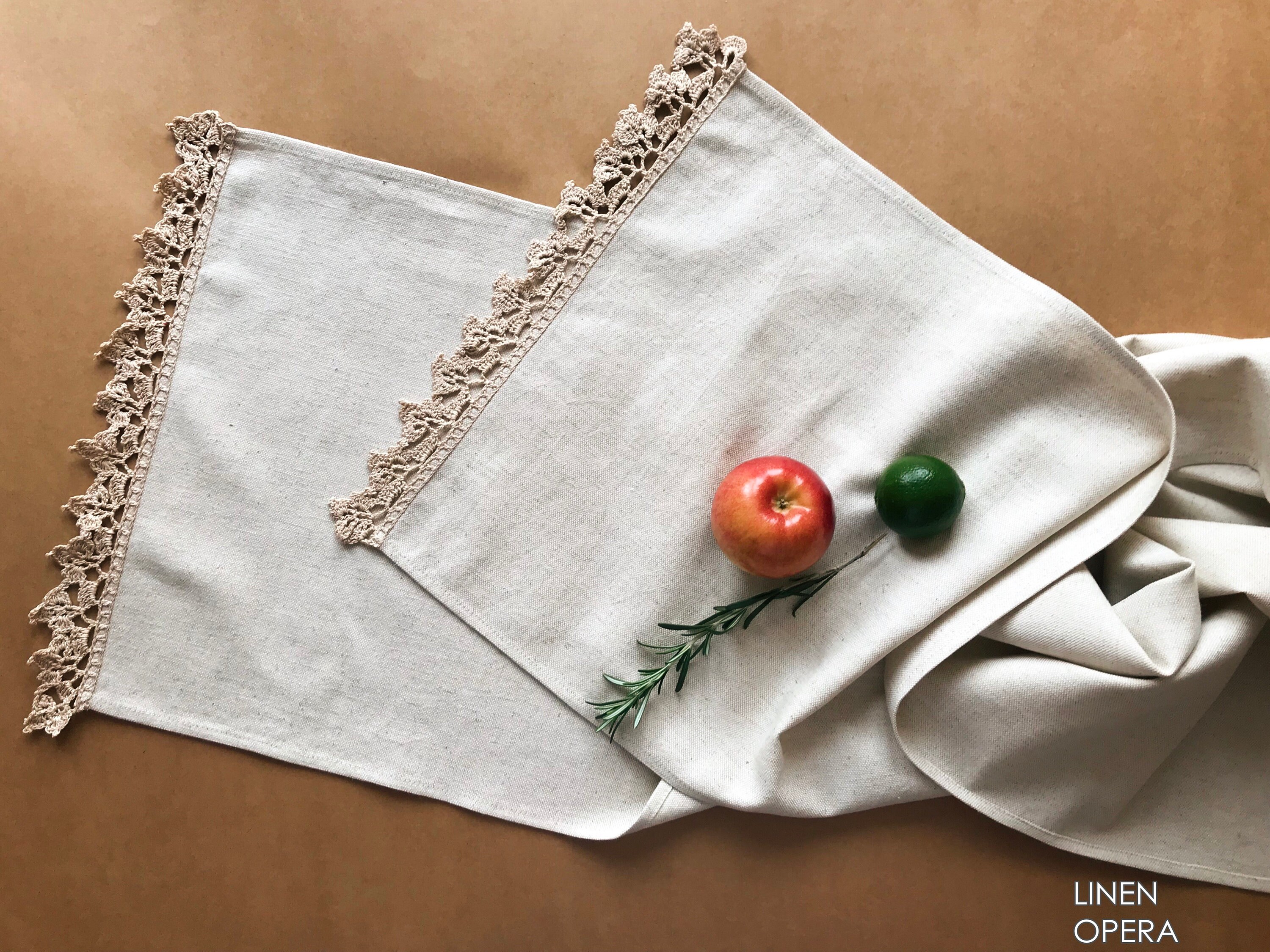Lovely Beige Linen Table Runner With Handmade Crochet Lace; Long Rustic ...
