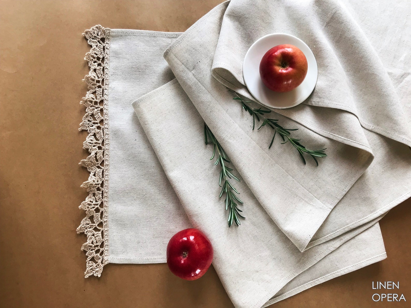 Lovely Beige Linen Table Runner With Handmade Crochet Lace Long Rustic ...
