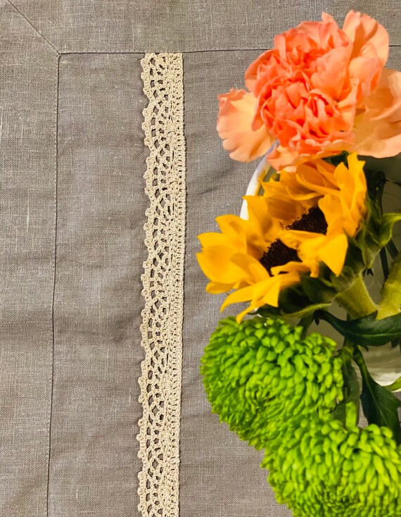 Blue/gray Table Runner With Light Gray Handmade Lace on Both | Etsy India