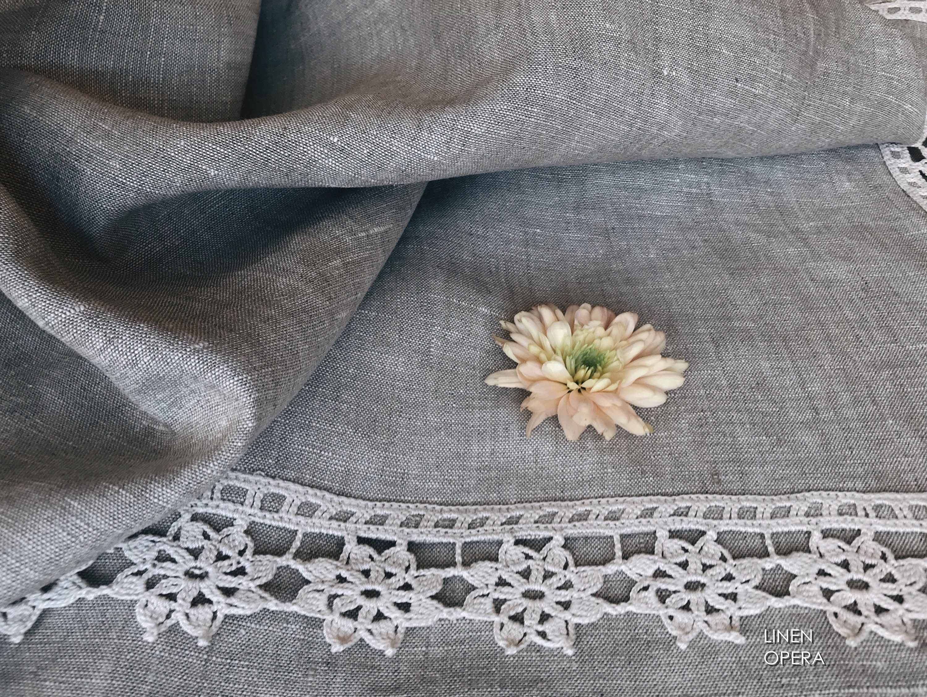 Stunning Gray Linen Tablecloth With White Handmade Crochet - Etsy