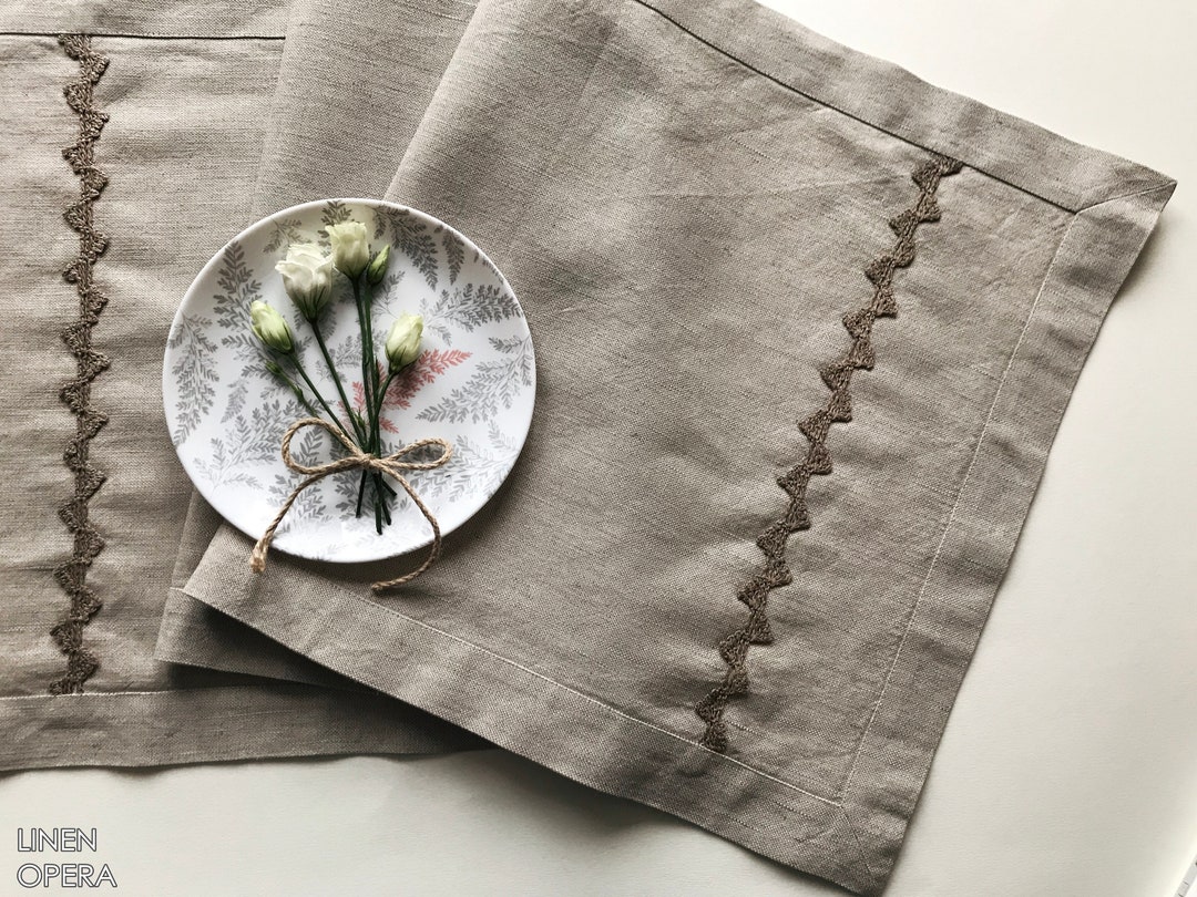 Gray Linen Table Runner With Handmade Lace for a Perfect Rustic or ...