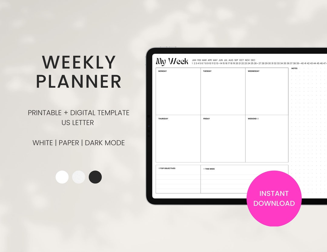 Minimalistic Weekly Planner Printable PDF, Weekly Digital Planner for ...
