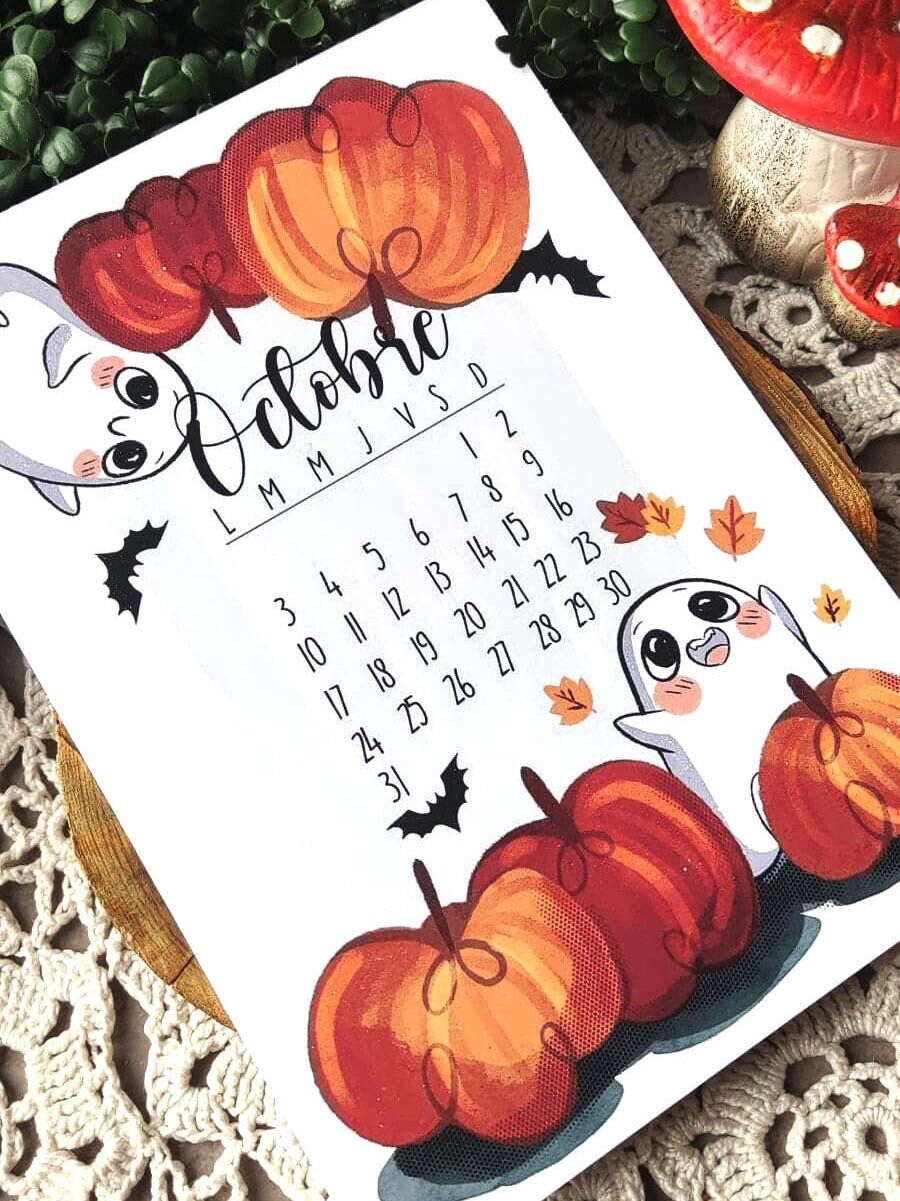 October Calendar A5/ Scary Cute Calendar/ Fantoms and Pumpkins - Etsy
