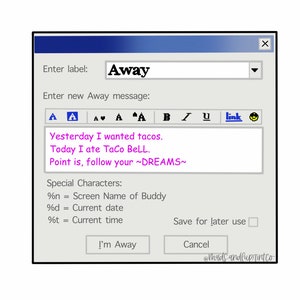 90s Nostalgia Sticker - AIM Away Message - Weatherproof Sticker - Etsy