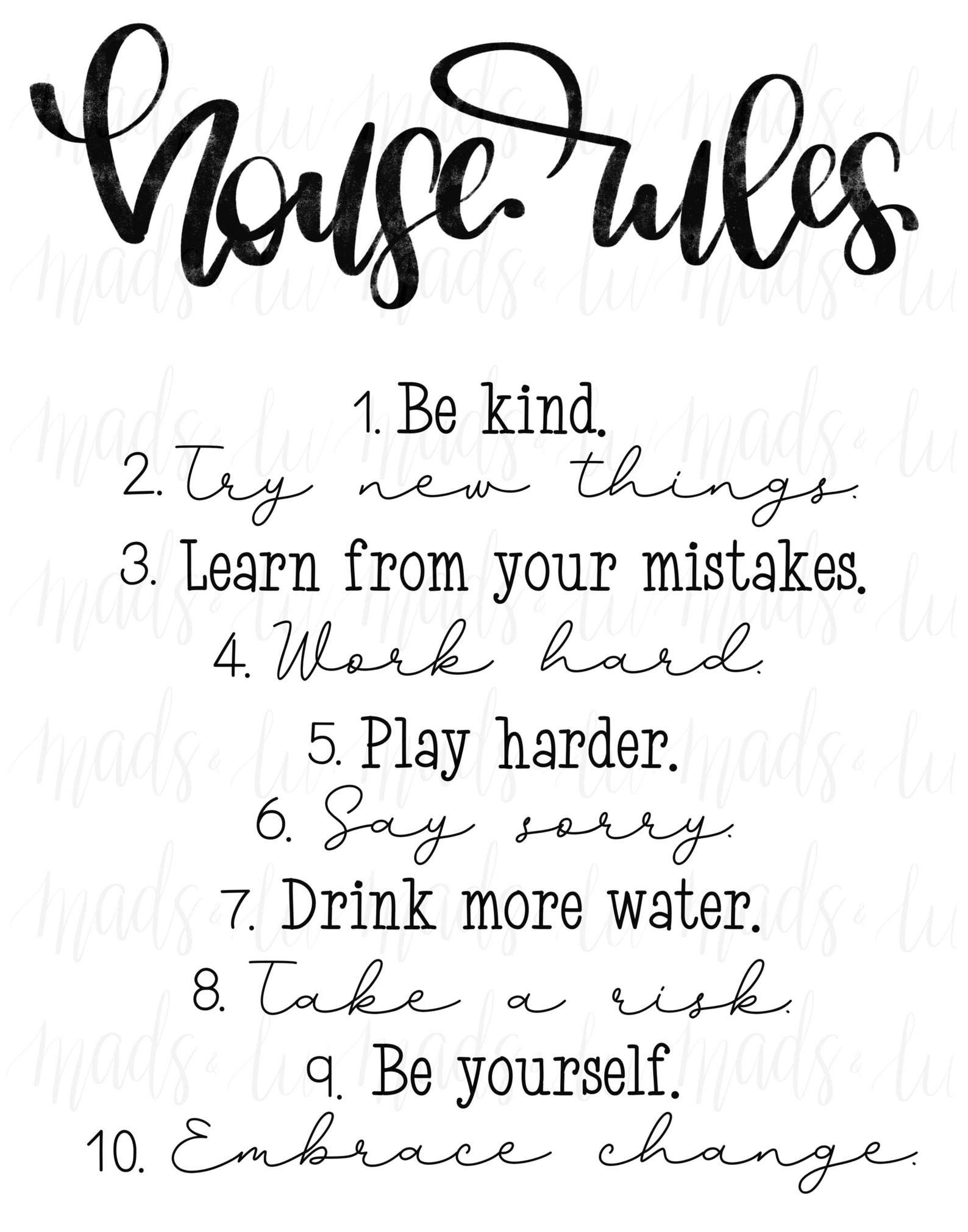 Custom house Rules Print Home Decor Family Size Options | Etsy