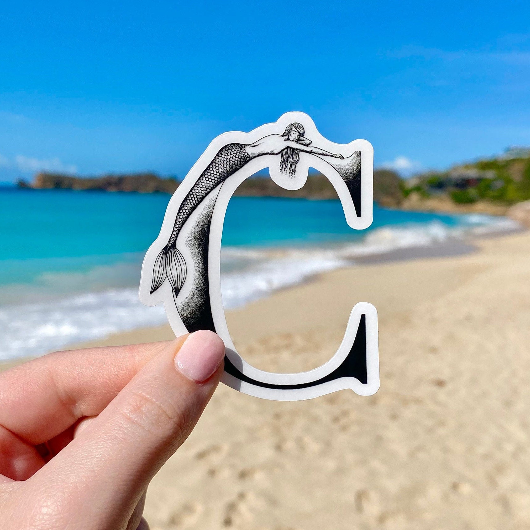 Mermaid Letter C Clear Sticker | Etsy