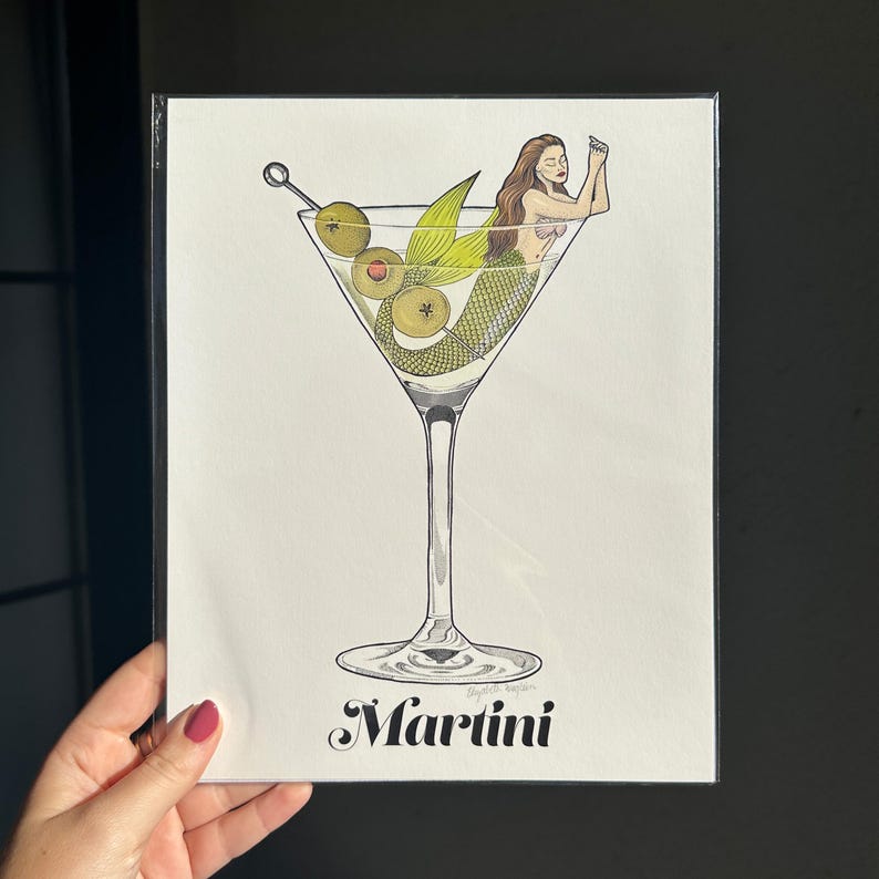 Martini Mermaid Cocktail Illustration Giclee Art Print - Etsy