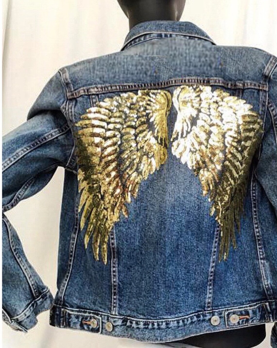 Sequin Angel Wings Denim Jacket - Etsy