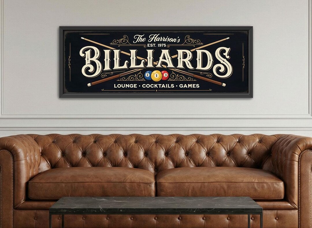 Vintage Pool Hall Sign Personalized Family Name Billiards Room Wall Art ...