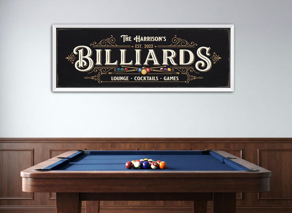 Personalized Billiards Room Sign – Custom Family Name Pool Table and ...