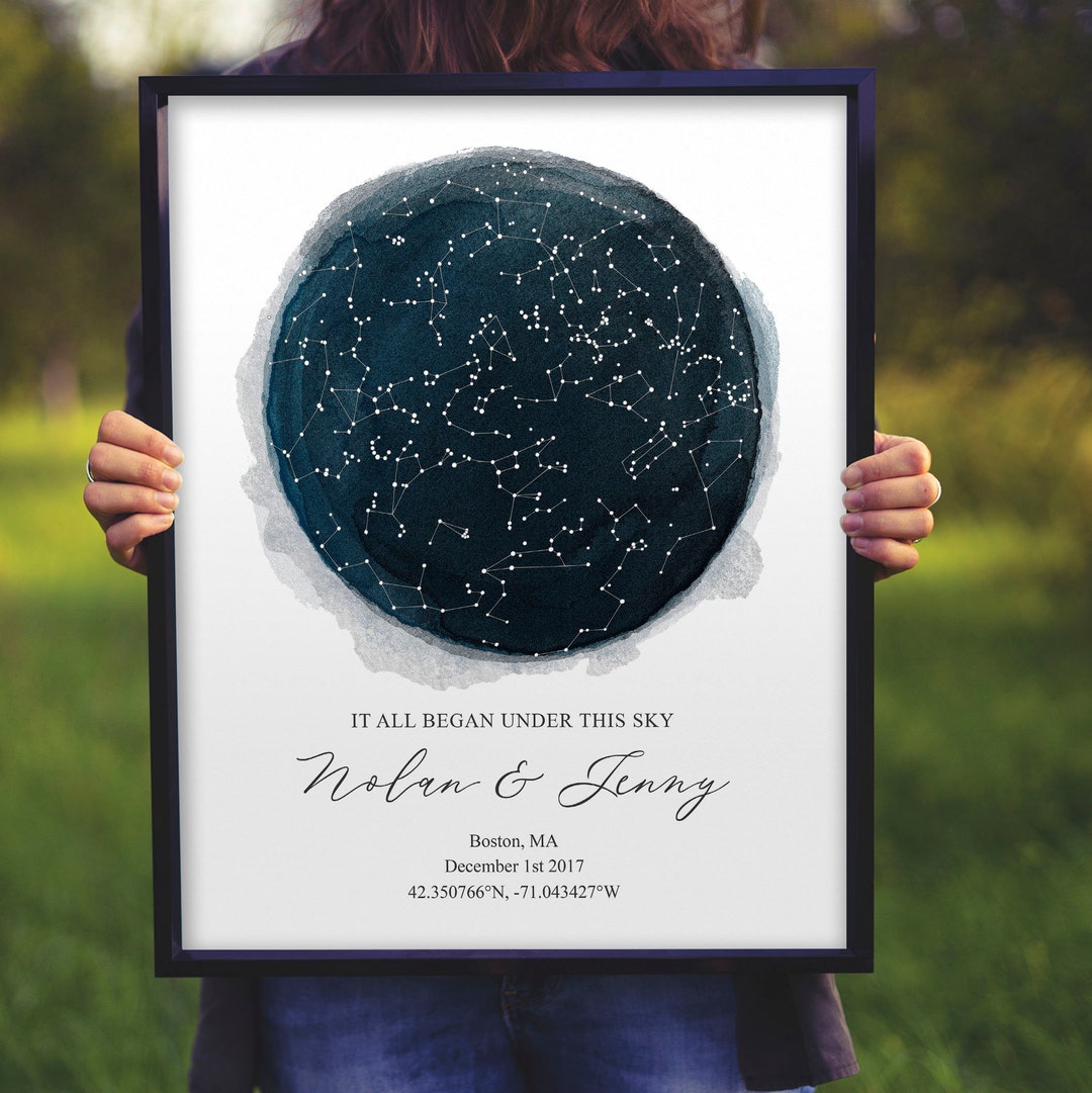 Personalized Couples Gift Star Map Cotton Anniversary Gift for Him 1st ...
