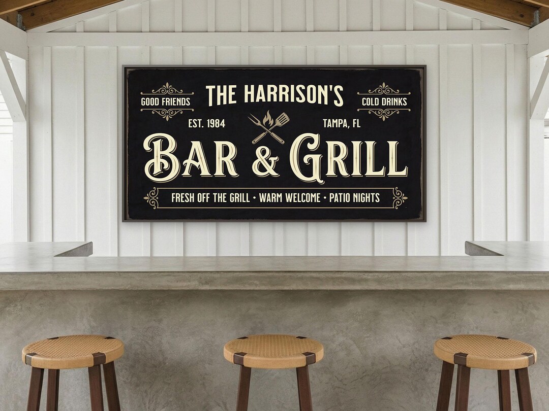 Rustic Bar and Grill Sign, Kitchen Wall Plaque, Indoor Grilling Station ...