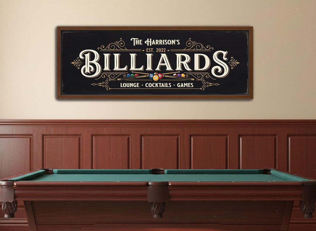 Personalized Billiards Room Sign – Custom Family Name Pool Table and ...
