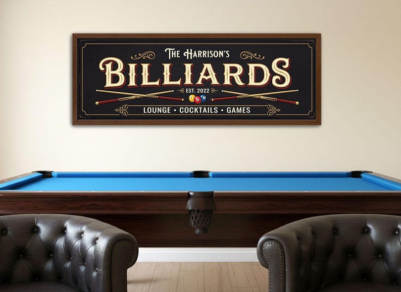 Personalized Billiards Room Sign – Custom Family Name Pool Table and ...