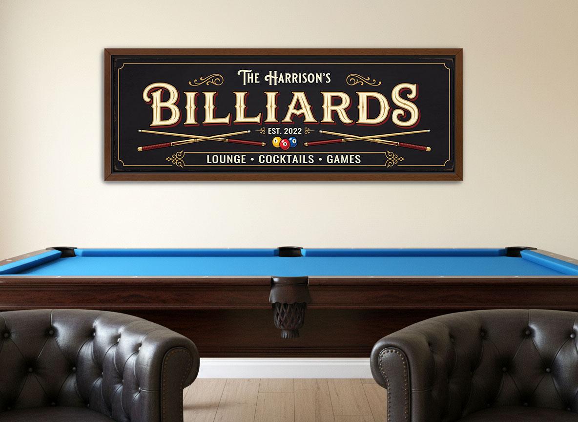 Personalized Billiards Room Sign – Custom Family Name Pool Table and ...