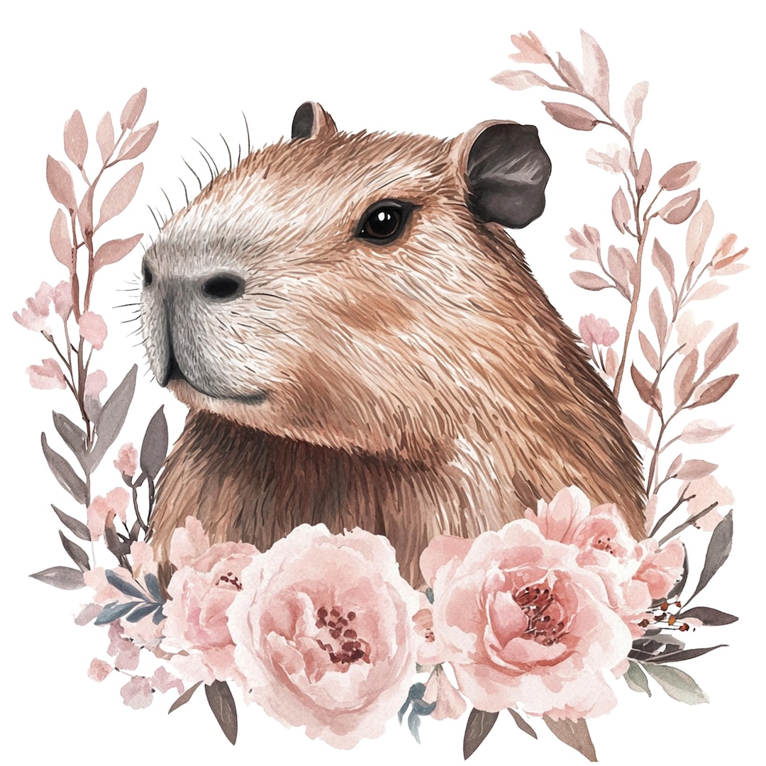 Capybara Watercolor Clipart | Pink Floral Flowers Wreath | .png File ...