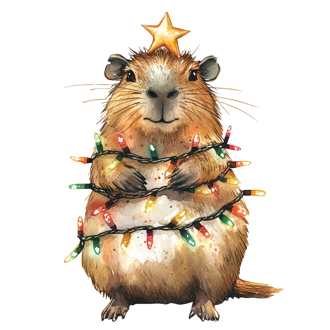 Capybara Christmas Watercolor Clipart | Festive, Holiday Tree & Lights ...