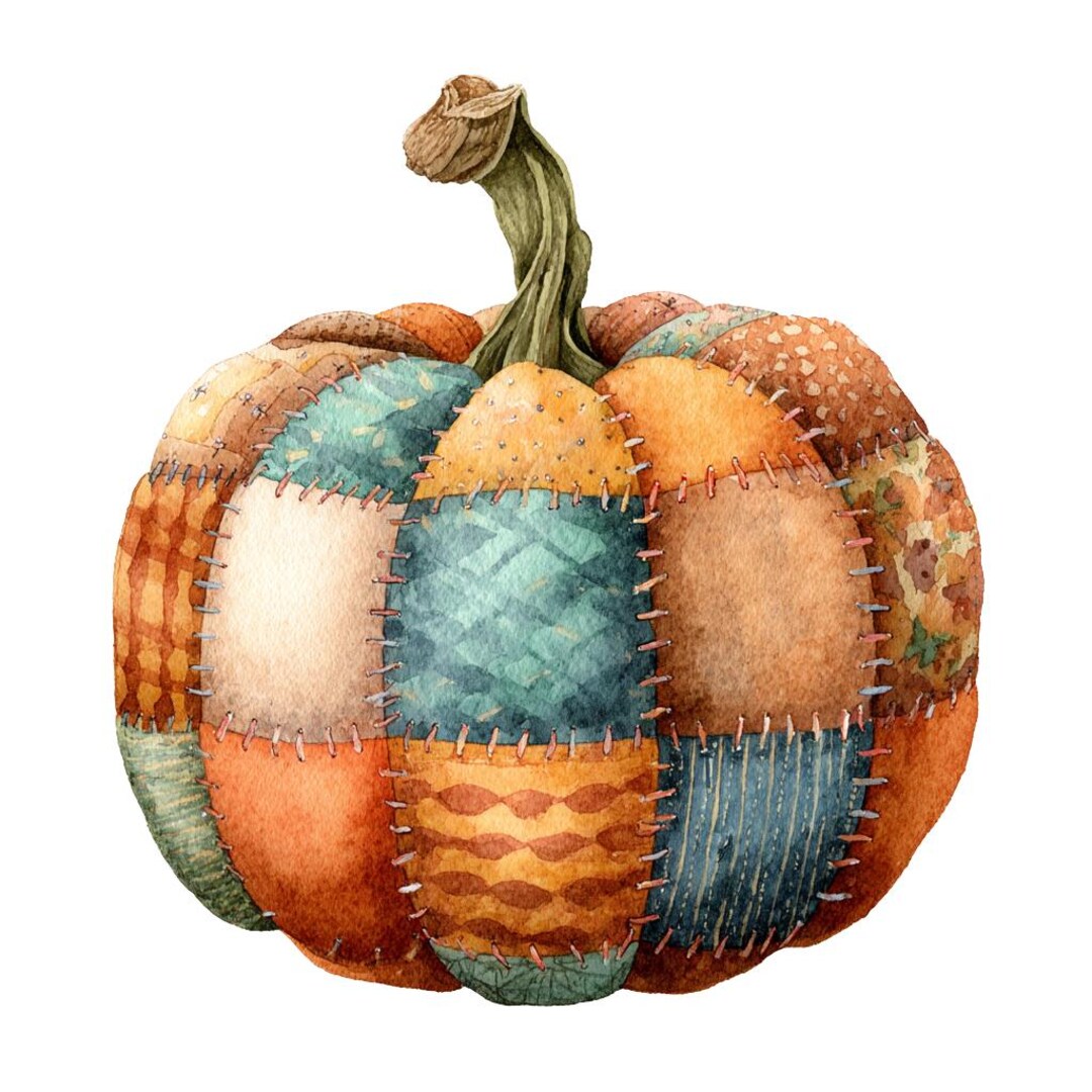 Patchwork Pumpkin Halloween Clipart PNG | Preppy, Whimsy | .png File ...