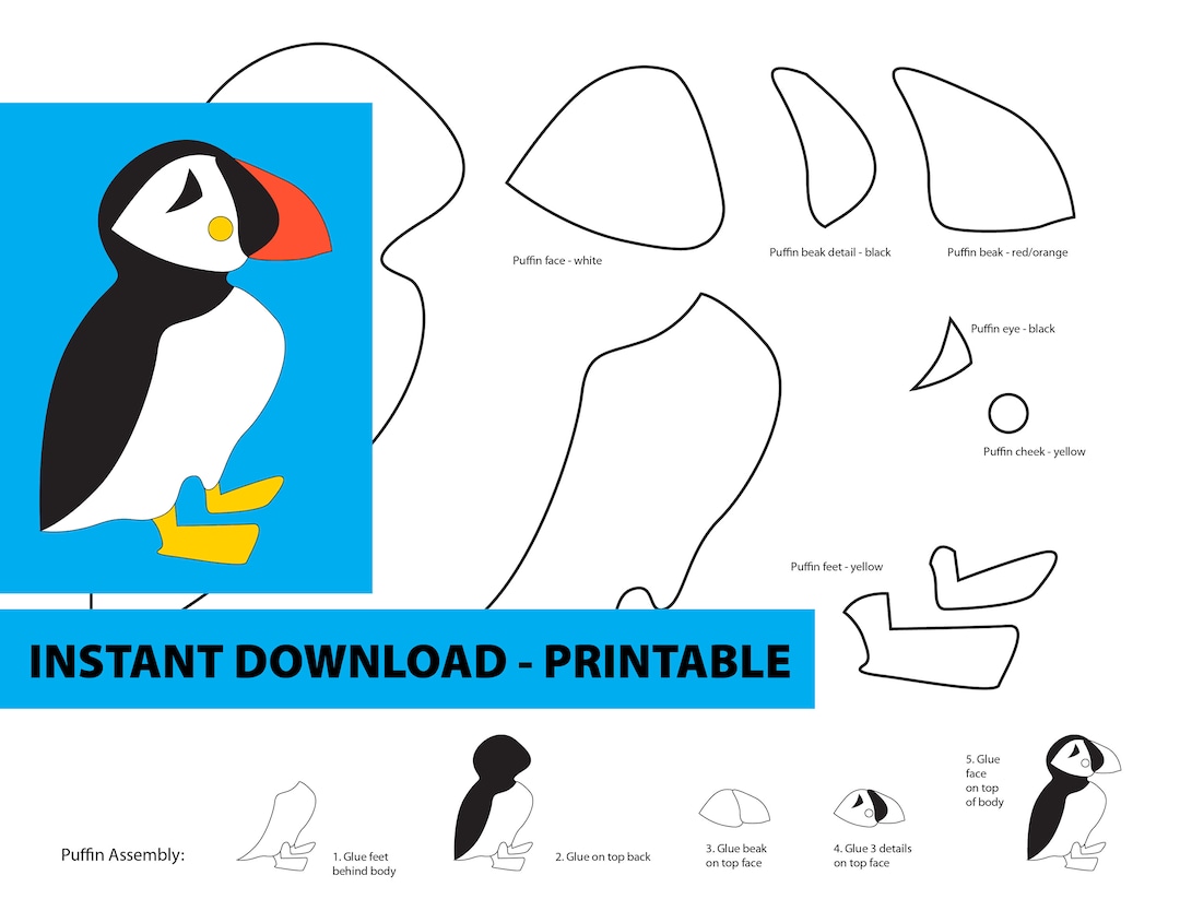 Easy Puffin Activity Craft Worksheet Poem 8.5 X 11 Printable PDF to Cut ...