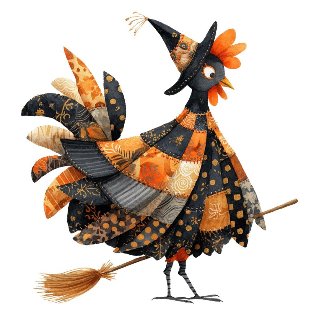 Halloween Chicken Witch Clipart PNG: Patchwork Cluckula (digital ...