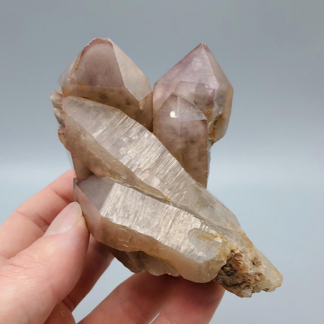 Rare Bicolor Quartz Cluster With Orange Hematite Inclusions and ...