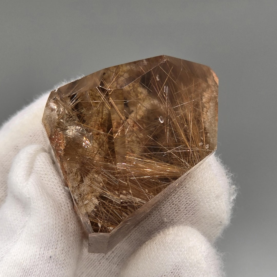 Copper-golden Rutile Quartz Freeform • Dense Needle Inclusions ...