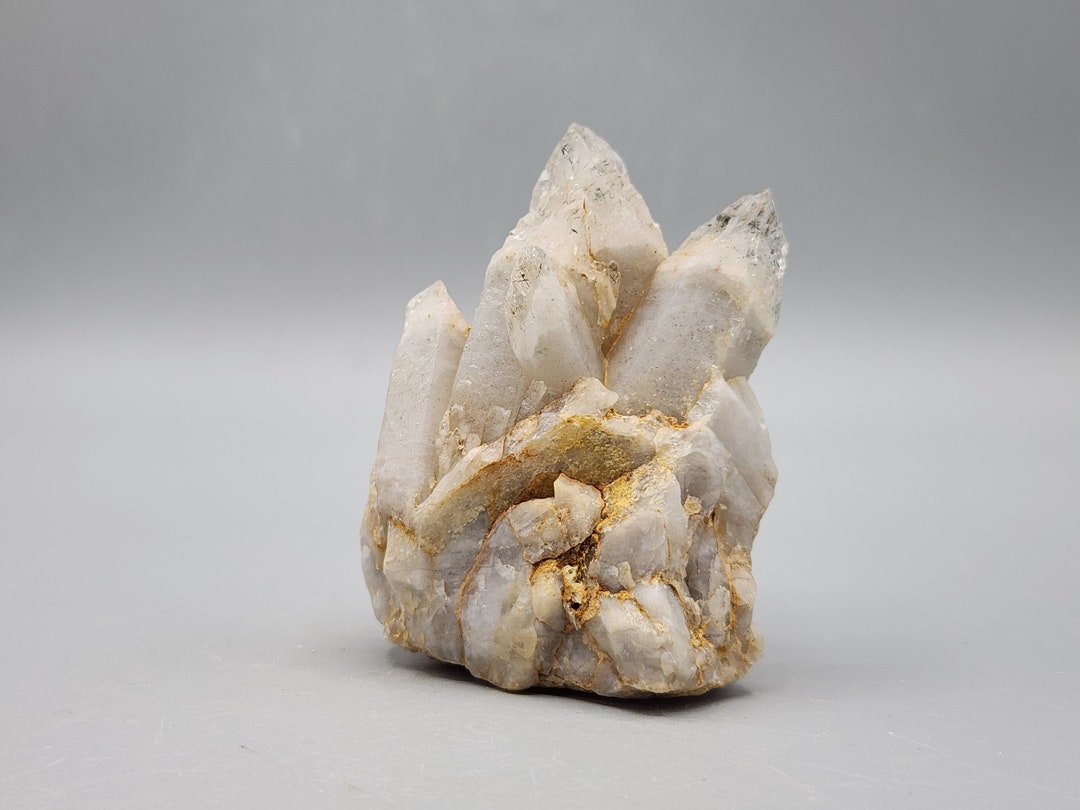 Second Growth White Candle Quartz Cluster With Actinolite Needle ...