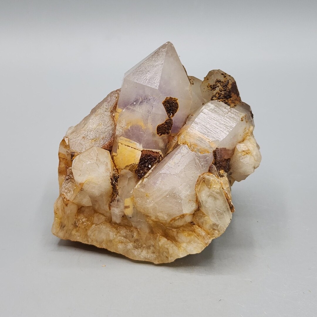Rare Yellow Colloidal Goethite-banded Quartz Cluster With Amethyst Core ...
