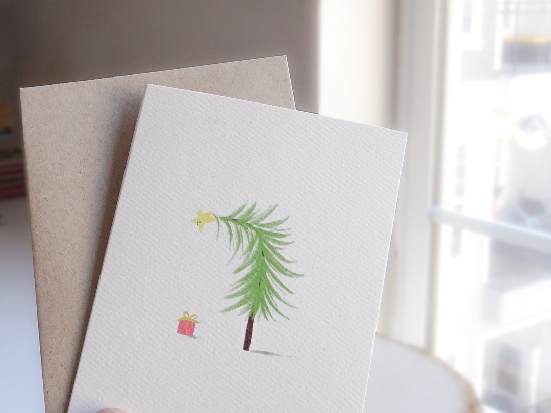 Tiny Tree Christmas Card, Star Reaching for a Present, Cute Christmas ...