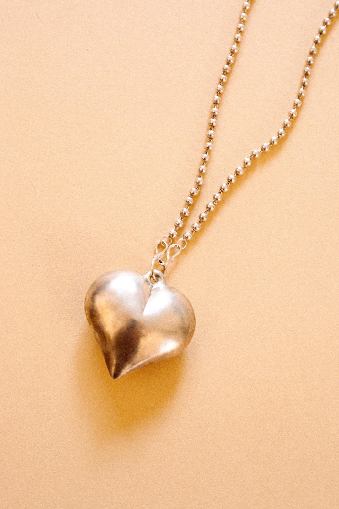 Vintage Oversized 925 Sterling Silver Puffed Heart Pendant Statement ...