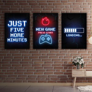 Set of 3 Neon Gaming Poster, Gaming Digital Print Wall Art, Video Game ...