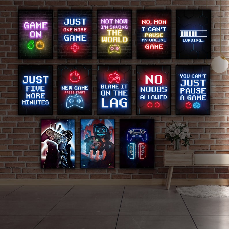 Set of 25 Neon Gaming Wall Poster, Digital Print Wall Art, Game Room ...