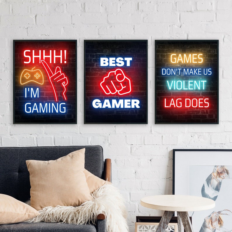 Set of 3 Neon Gaming Poster, Digital Print Video Game Poster, Printable ...