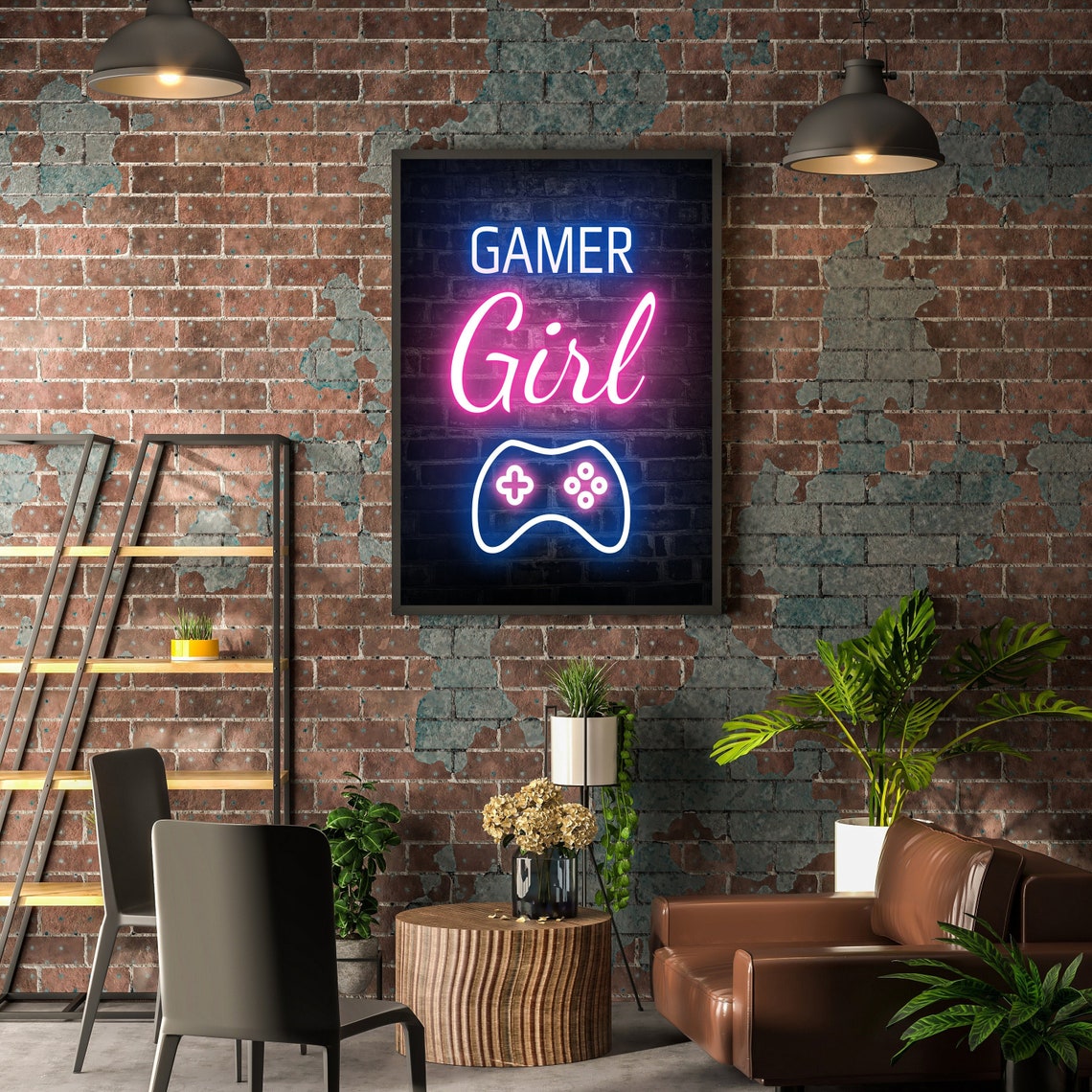 Gamer Girl Neon Poster, Digital Print Gaming Room Decor Wall Art ...
