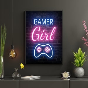 Gamer Girl Neon Poster, Digital Print Gaming Room Decor Wall Art ...