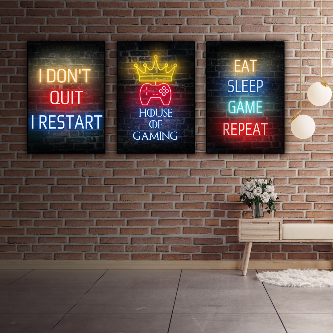 Set of 3 Neon Gaming Poster, Digital Print Wall Art, Game Room Decor ...