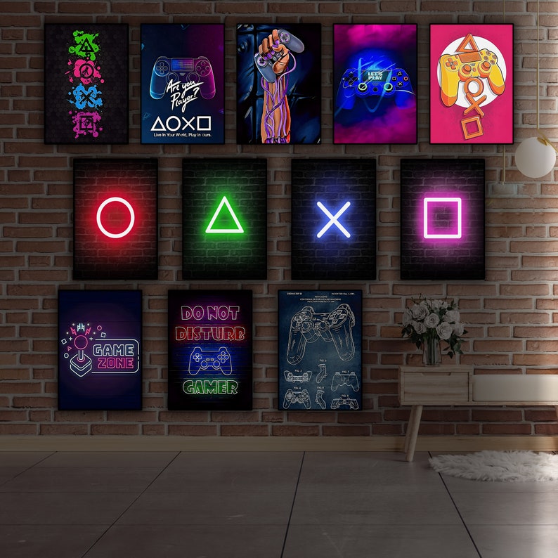 Set of 25 Neon Gaming Wall Poster, Digital Print Wall Art, Game Room ...