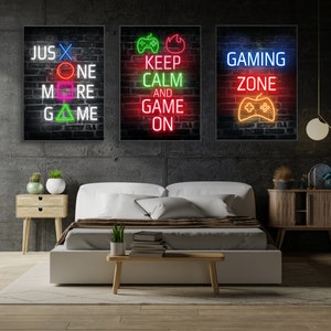 Set of 3 Neon Gaming Wall Poster, Digital Print Wall Art, Game Room ...