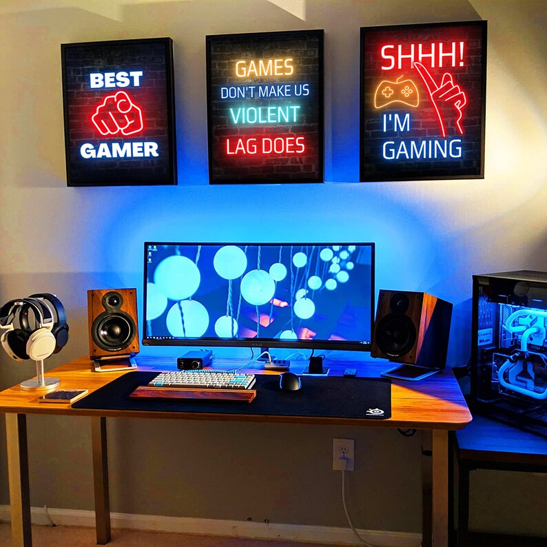 Set of 3 Neon Gaming Poster, Digital Print Video Game Poster, Printable ...