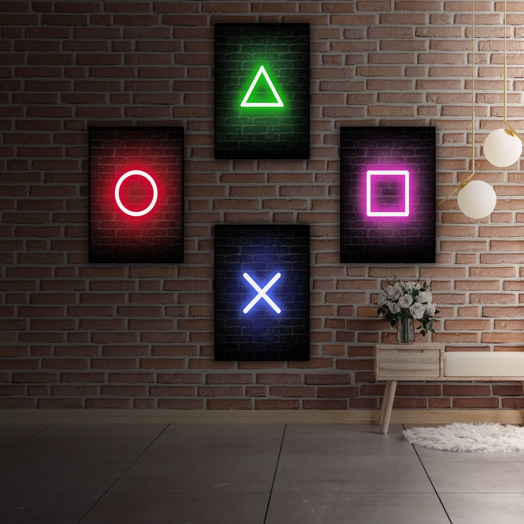 Gaming Controller Button Set Neon Print, Digital Print Video Game ...