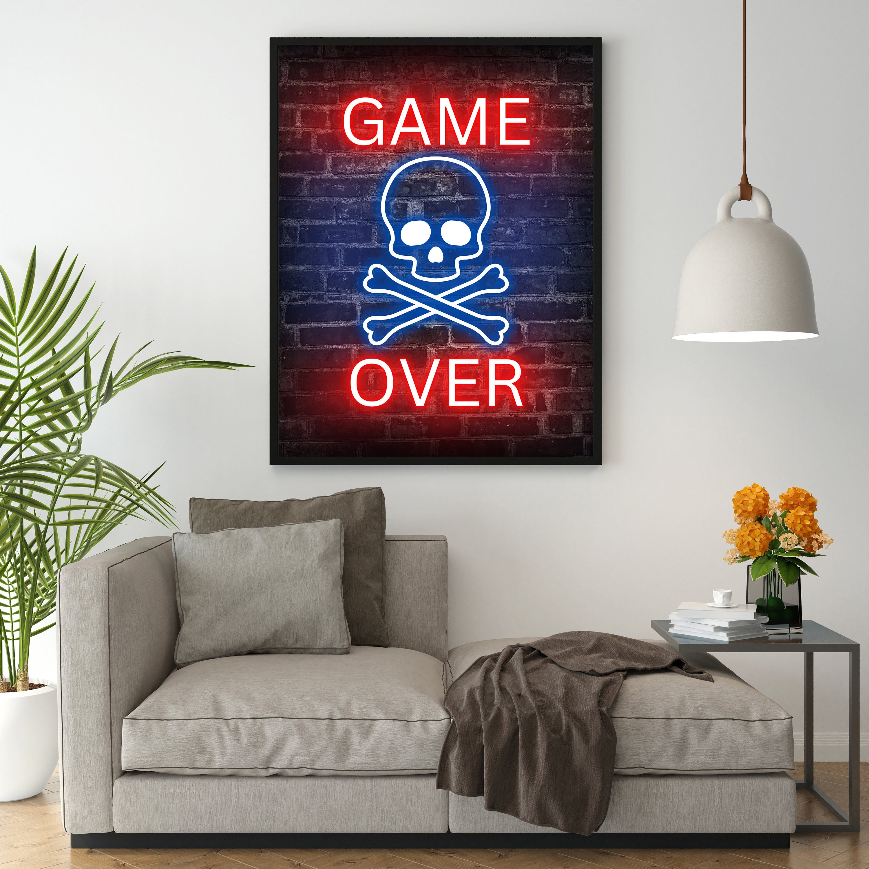 Game Over Neon Gaming Poster Digital Print Video Game Wall - Etsy