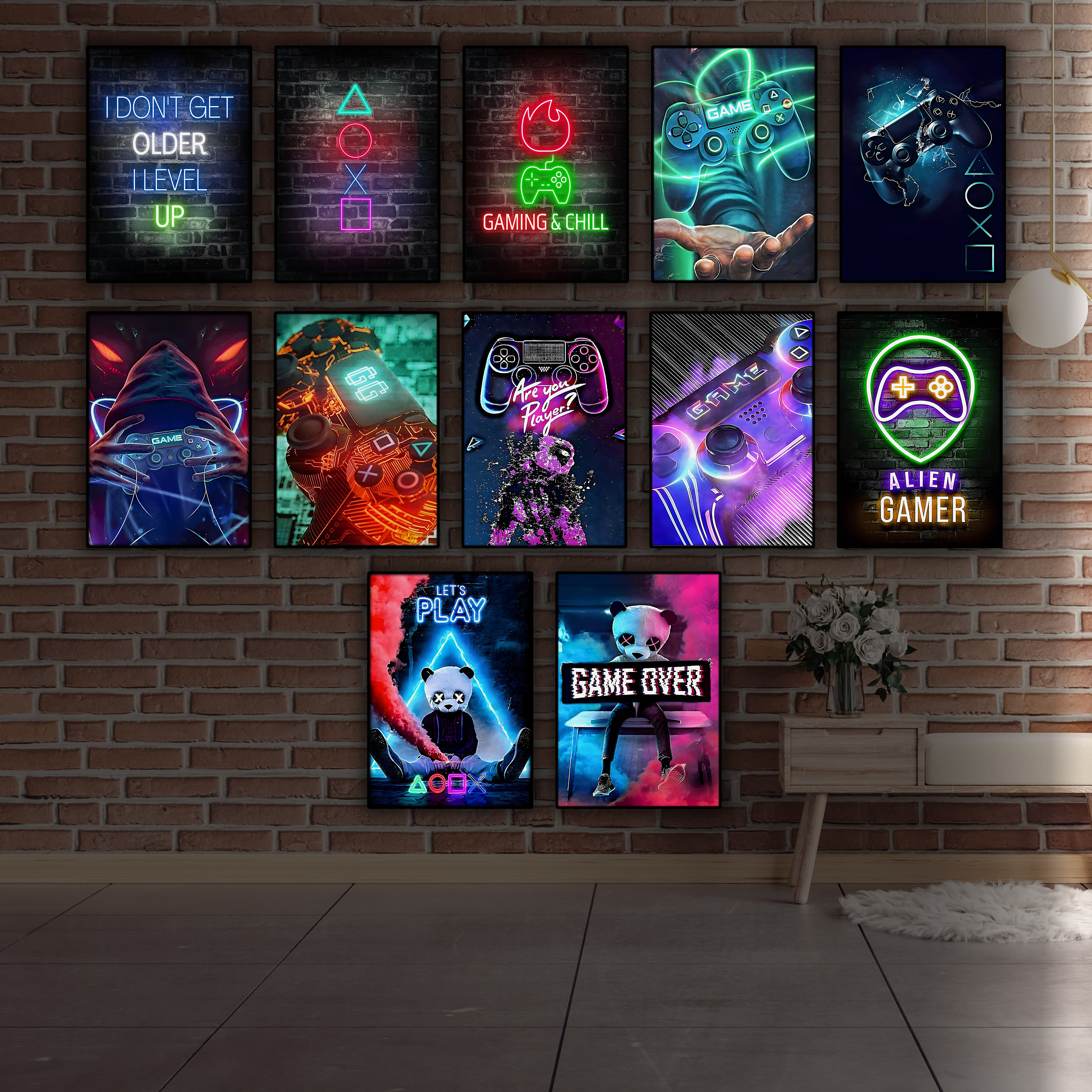 Set of 25 Neon Gaming Wall Poster, Digital Print Wall Art, Game Room ...