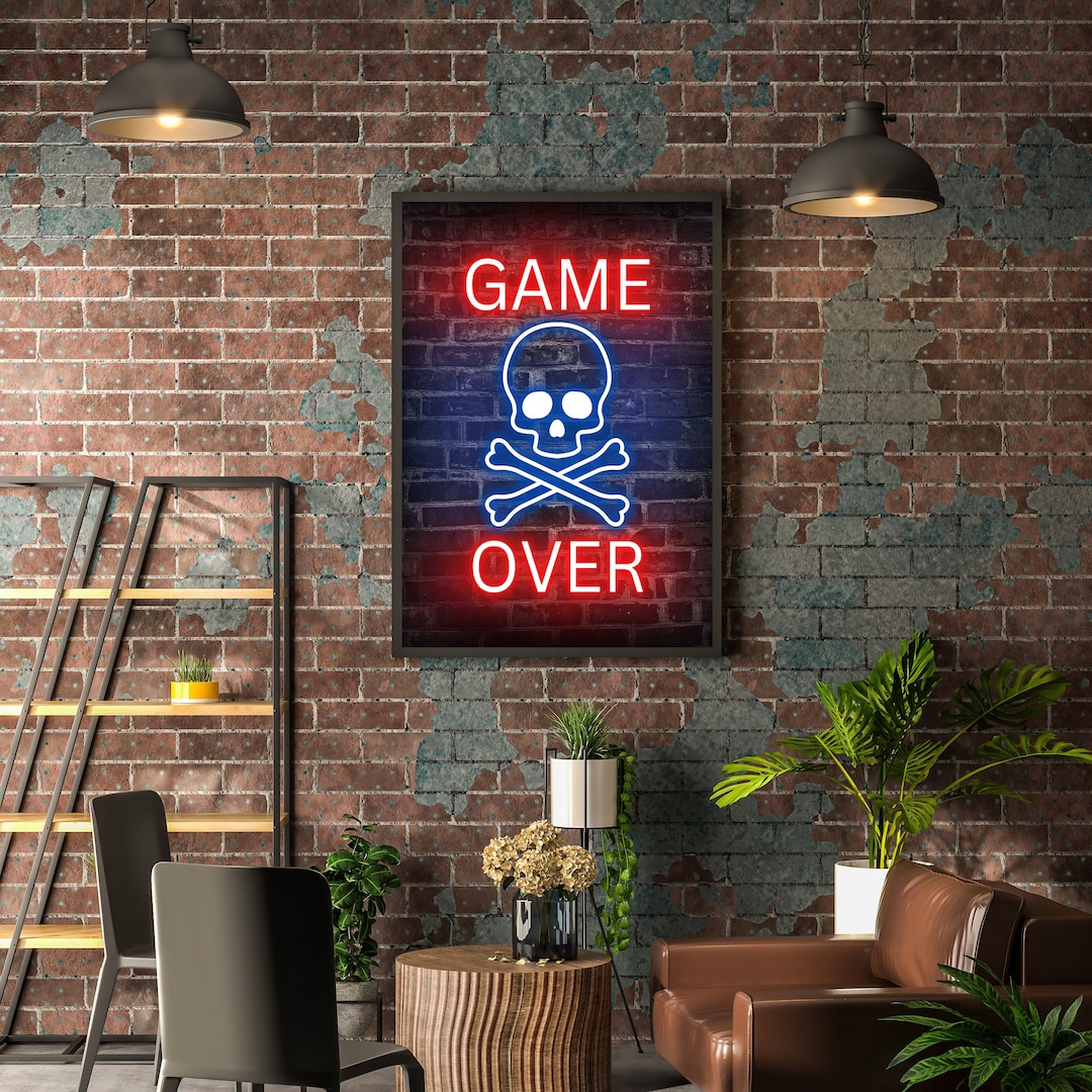 Game Over Neon Gaming Poster, Digital Print Video Game Wall Art ...